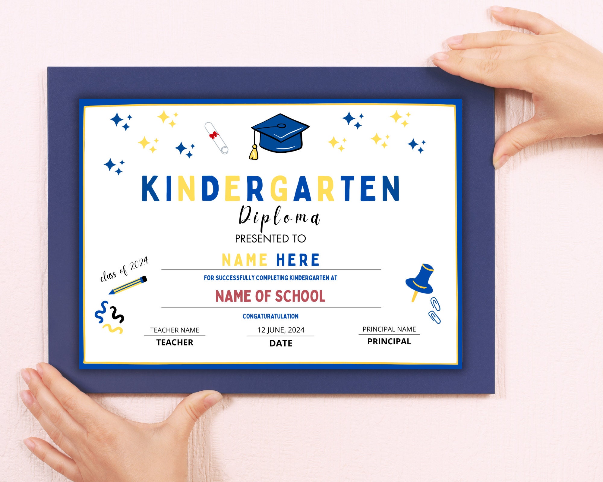 Editable Kindergarten Diploma Template, Graduation Diploma, Printable ...