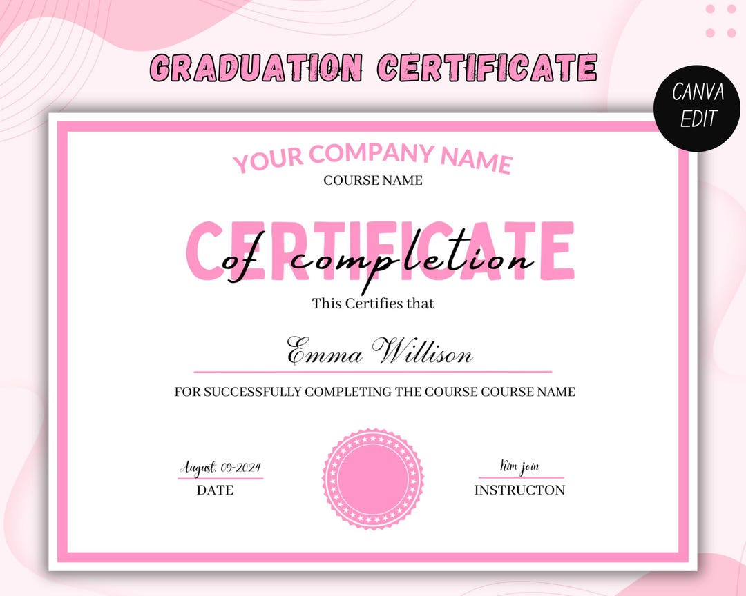Editable Certificate of Completion Template, Certificate of Completion ...