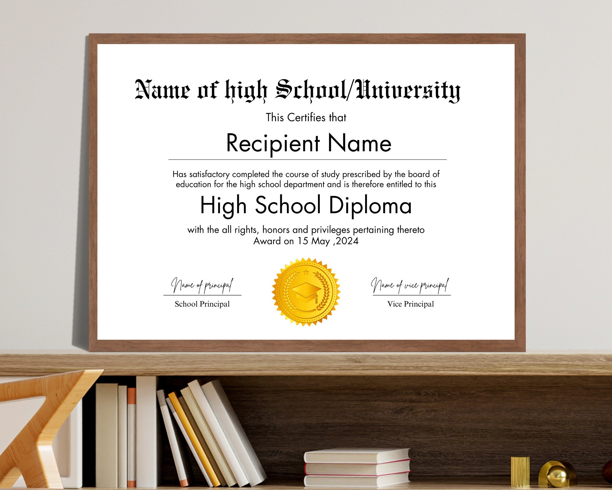 Printable High School Diploma Template, High School Graduation ...