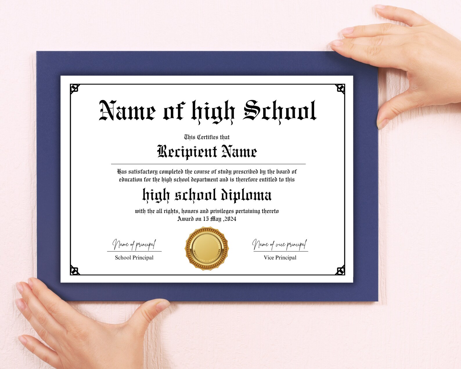 Printable High School Diploma Template, High School Graduation ...