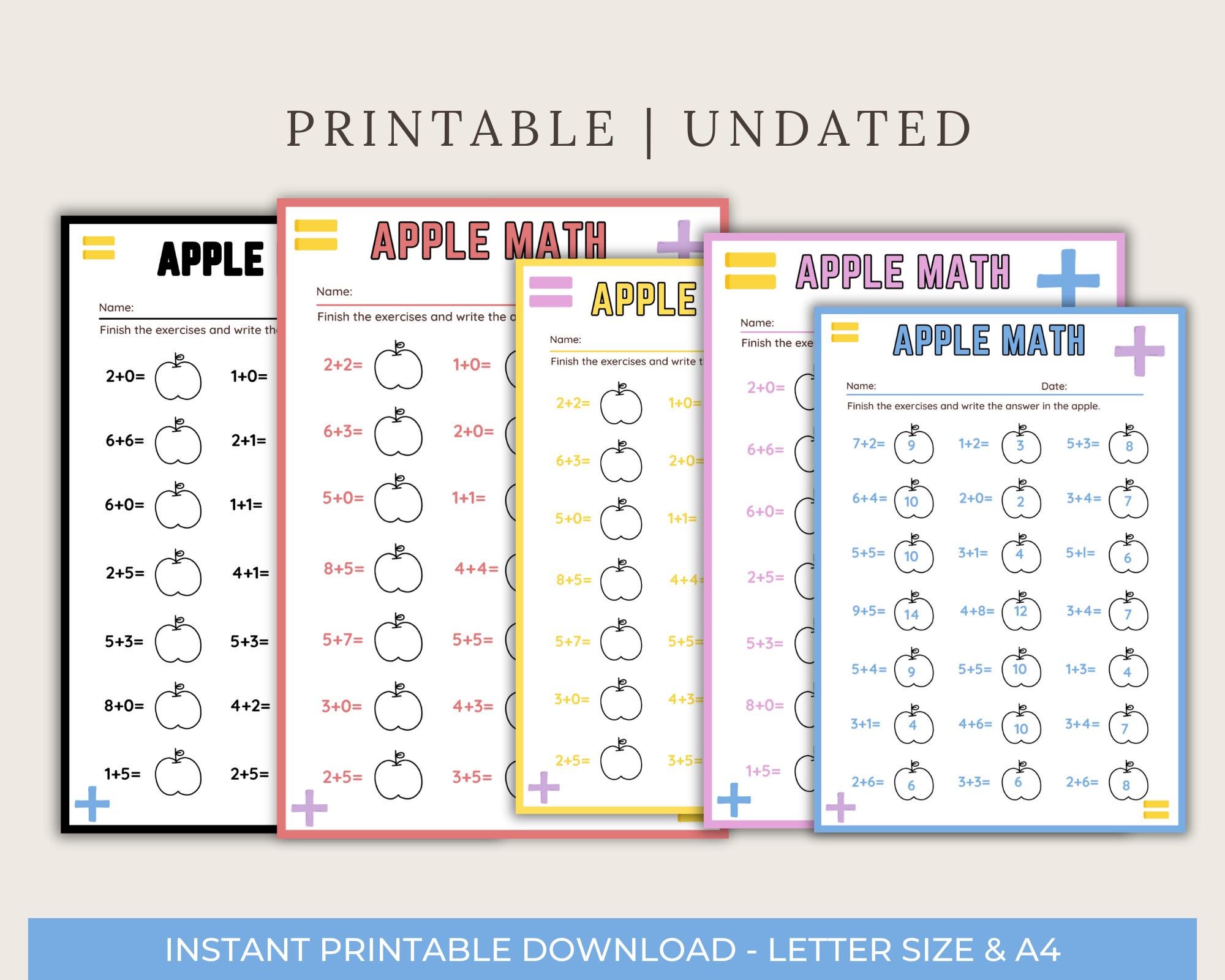 Printable Preschool Math Addition Worksheets, Apple Math Addition ...