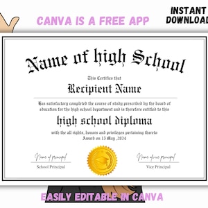 Printable High School Diploma Template, Home School Diploma, High ...