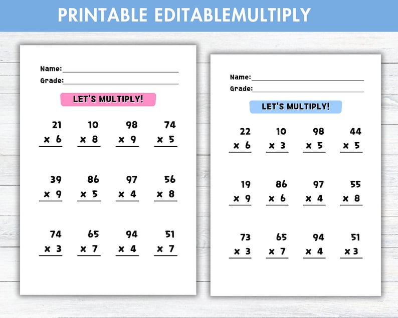 Printable Multiply Activity for Kids,editable Multiplication Worksheets ...