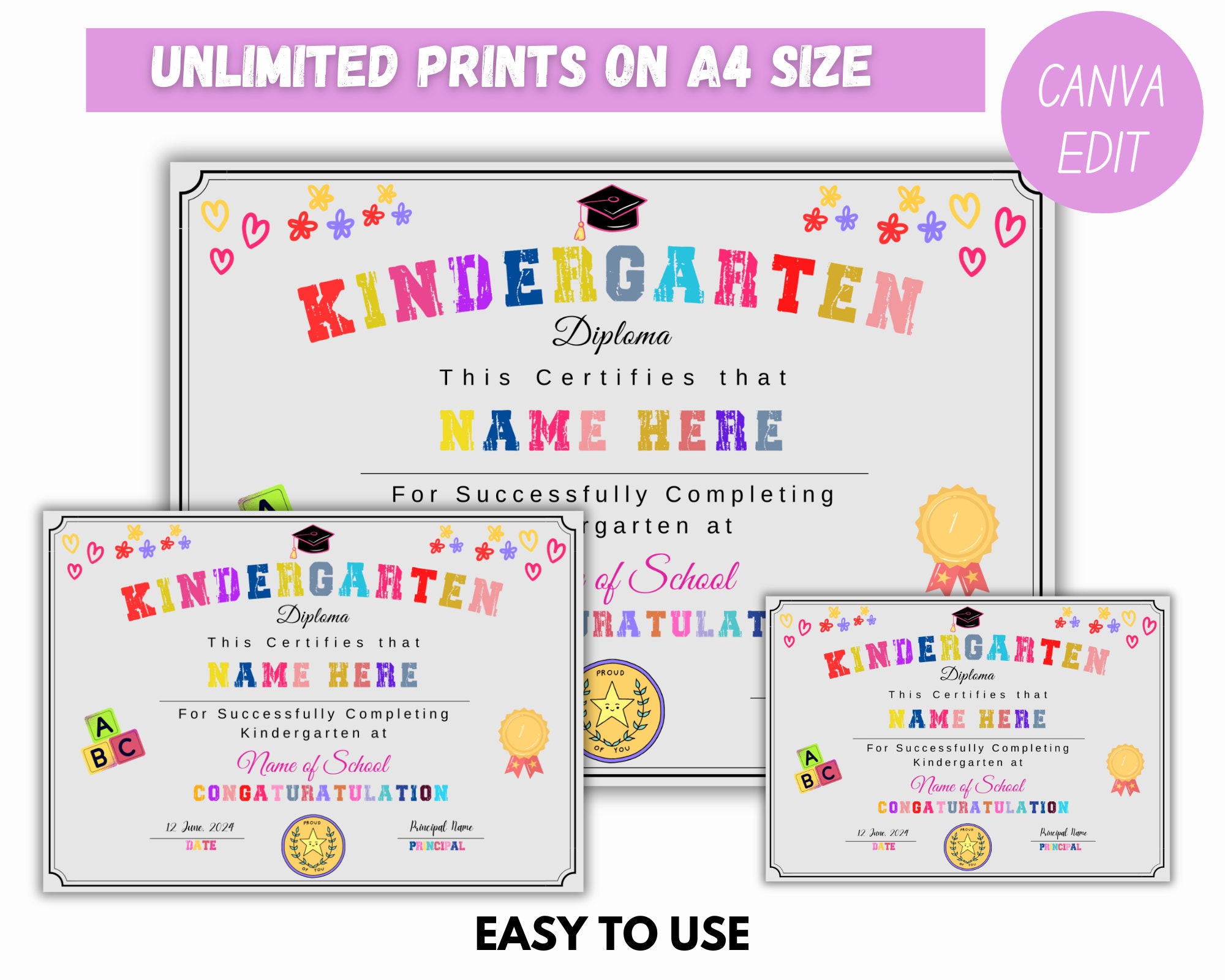 Editable Kindergarten Graduation Certificate, Kindergarten Diploma ...