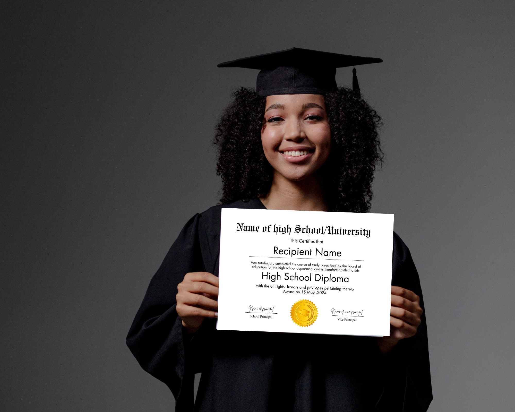 Printable High School Diploma Template, High School Graduation ...