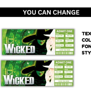Editable Wicked Broadway Surprise Ticket, Musical Theatre Faux Event ...