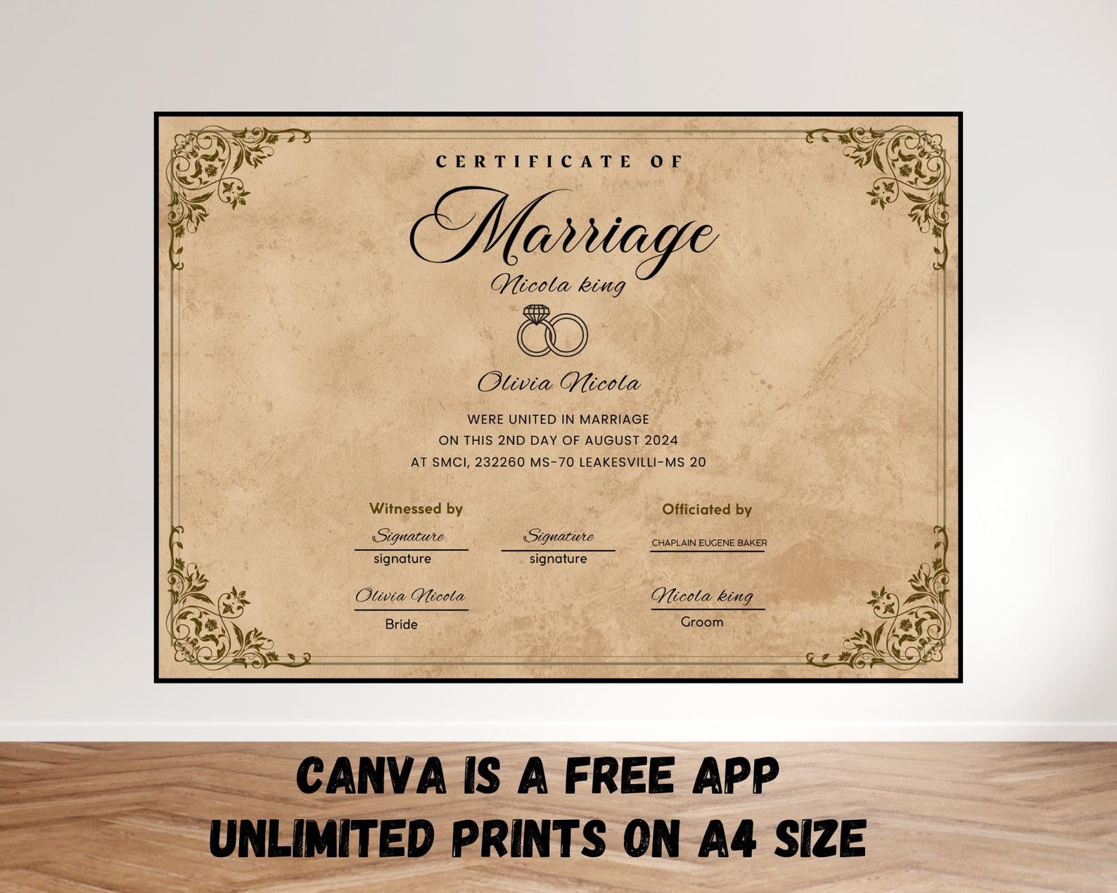Editable Modern Marriage Certificate, Marriage Certificate Template ...