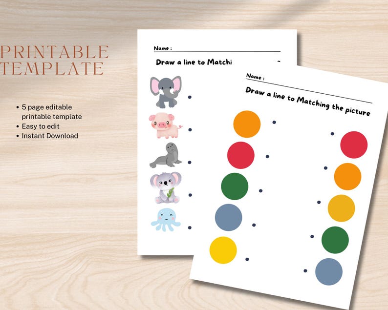 Printable Matching Worksheets Bundle, Match the Picture, Kindergarten ...