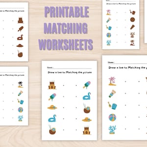 Printable Matching Worksheets Bundle, Match the Picture, Kindergarten ...