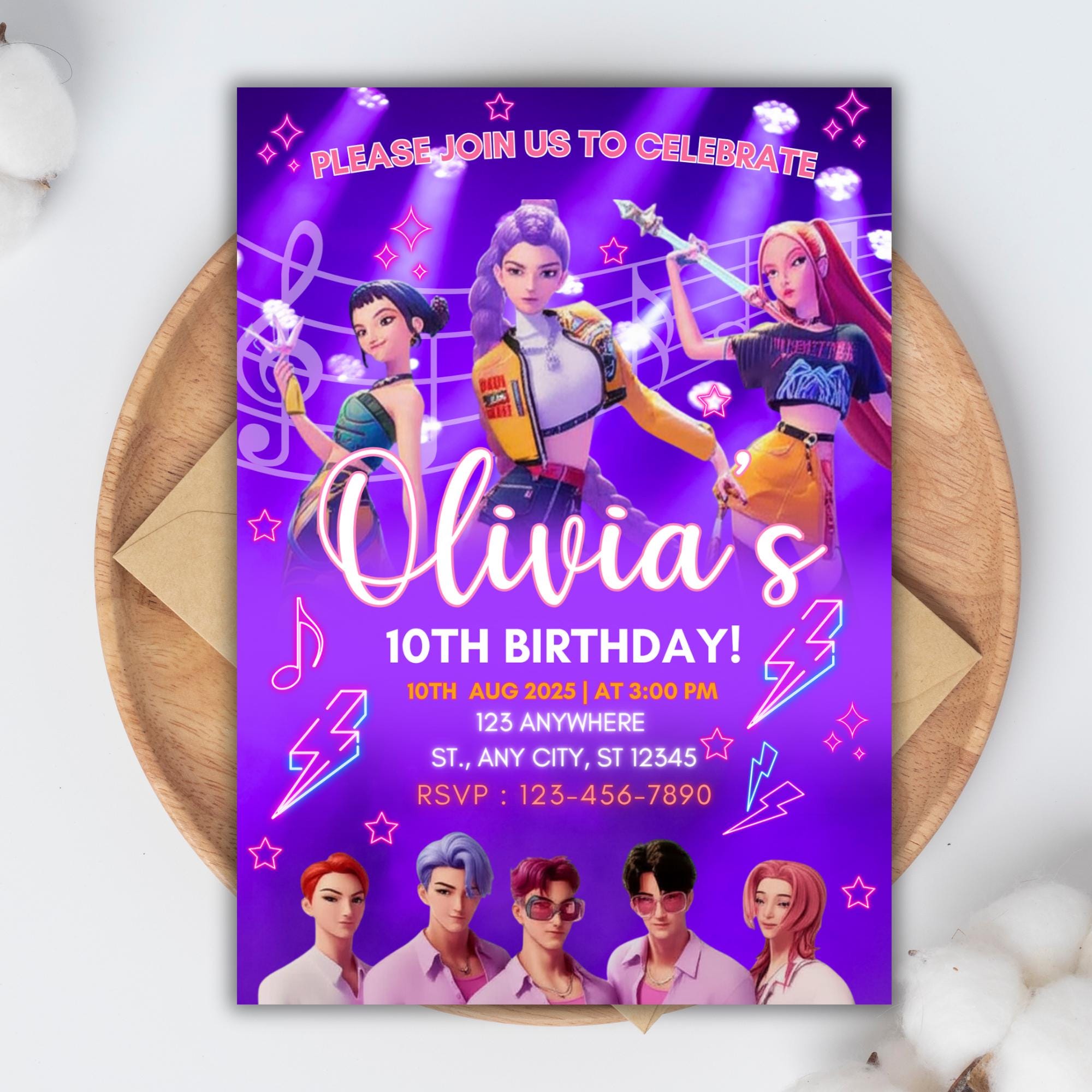 Editable Kpop Demon Hunter Birthday Invitation Template, Kpop Anime ...