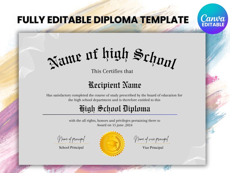 Printable Home School Diploma, High School Diploma Template, High ...