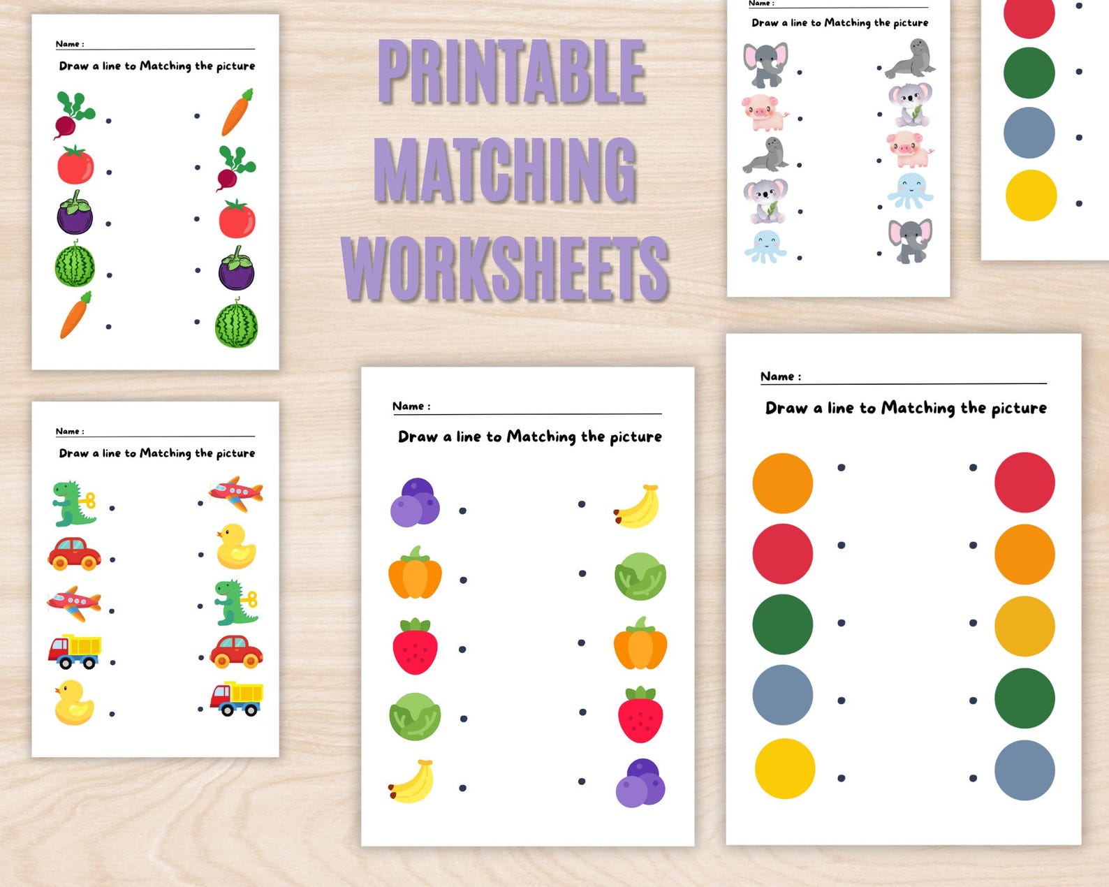 Printable Matching Worksheets Bundle, Match the Picture, Kindergarten ...