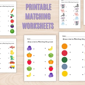 Printable Matching Worksheets Bundle, Match the Picture, Kindergarten ...