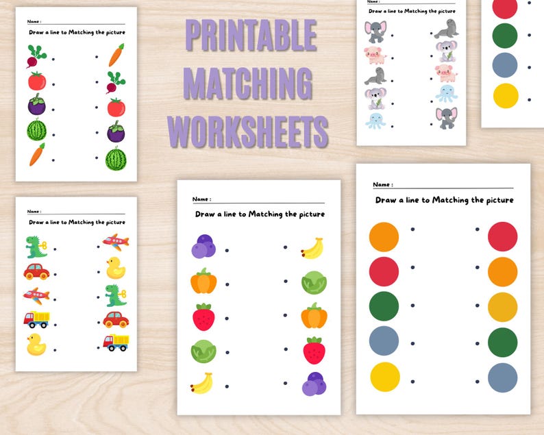 Printable Matching Worksheets Bundle, Match the Picture, Kindergarten ...