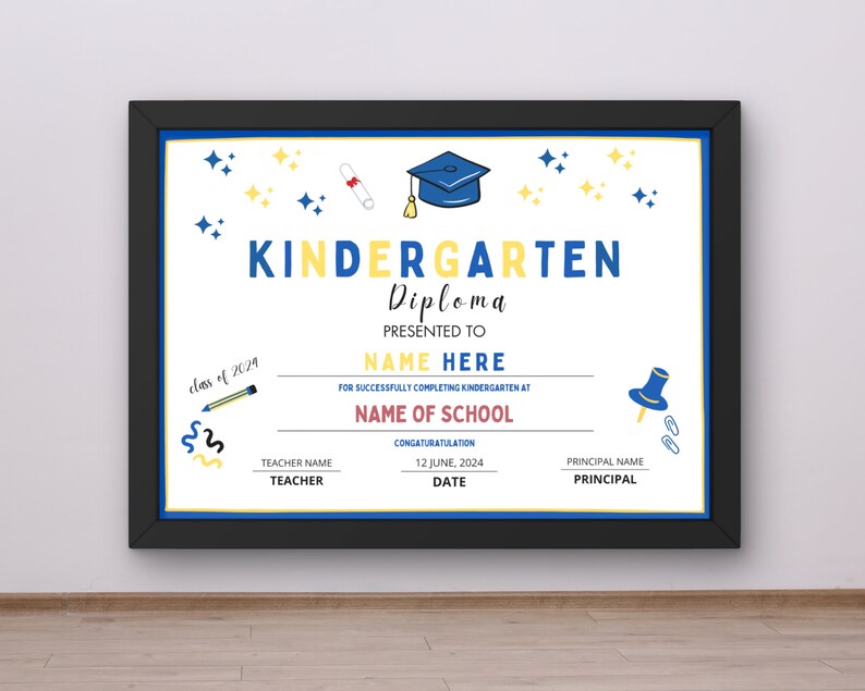 Editable Kindergarten Diploma Template, Graduation Diploma, Printable ...