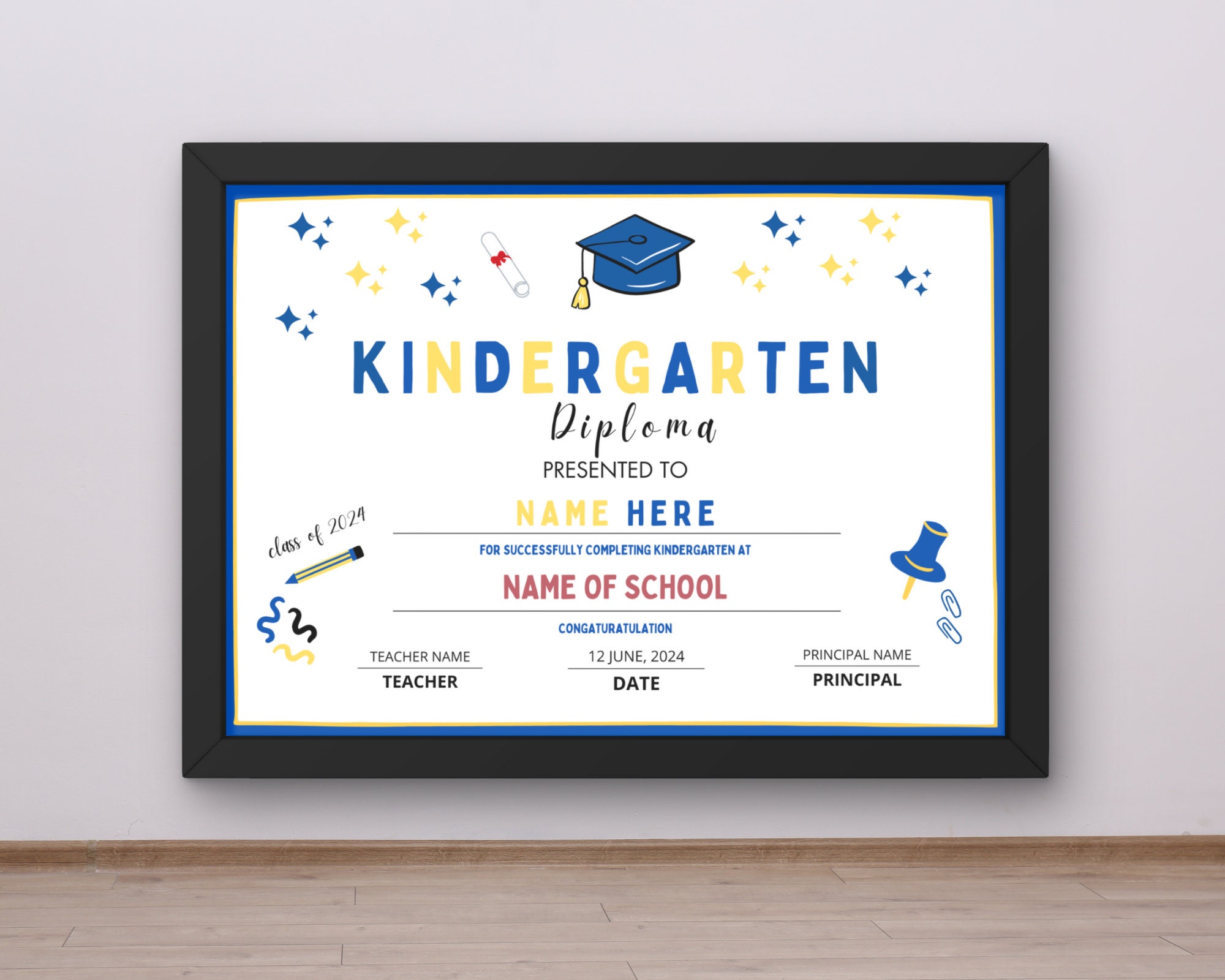 Editable Kindergarten Diploma Template, Graduation Diploma, Printable ...