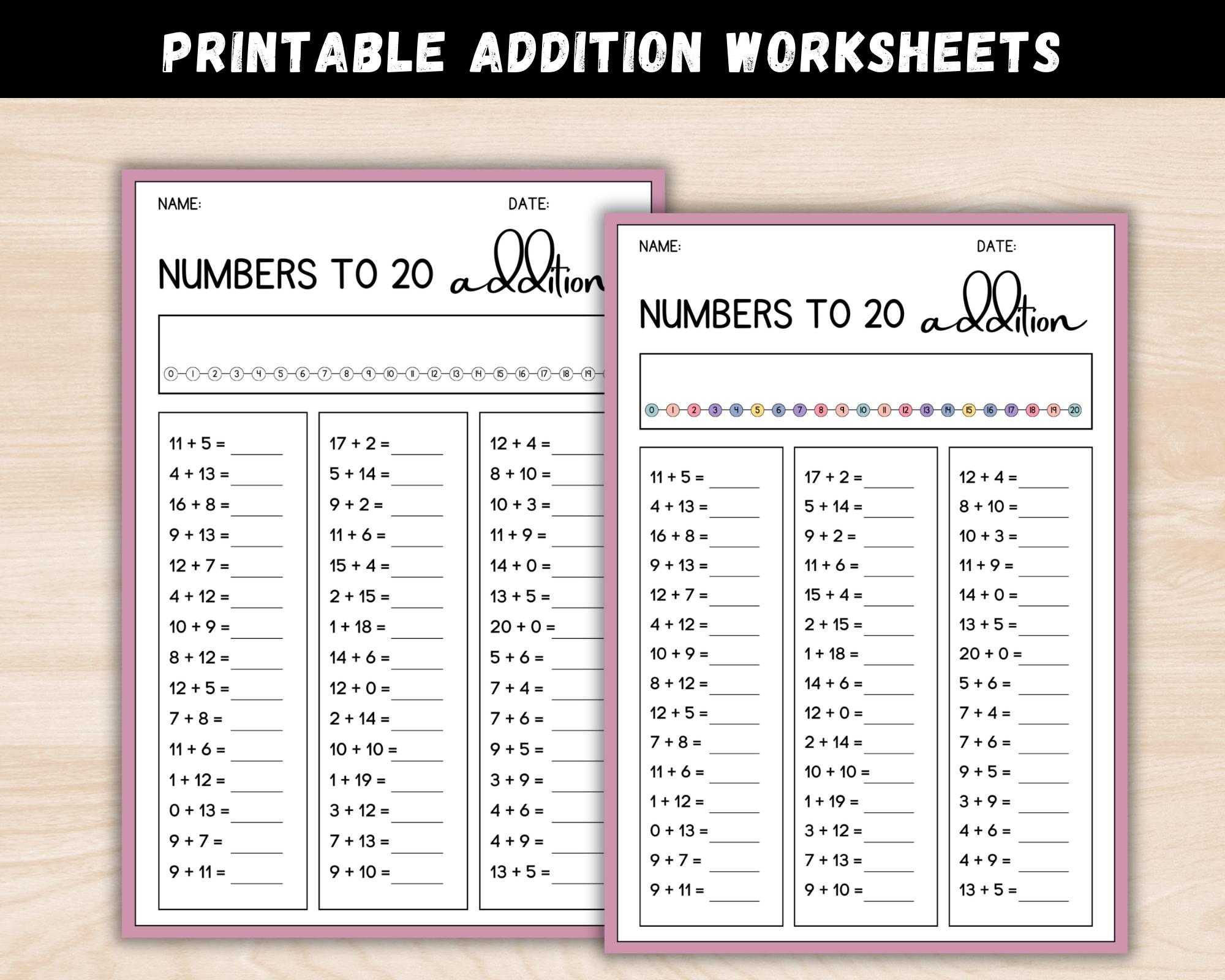 Printable Addition Worksheet Template, Math Worksheets Kids, Mental ...