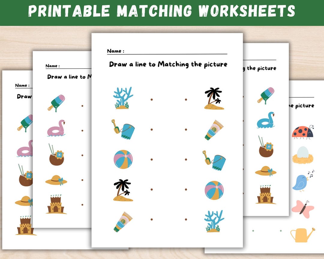 Printable Matching Worksheets Bundle, Match the Picture, Kindergarten ...