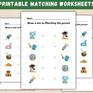 Printable Matching Worksheets Bundle, Match the Picture, Kindergarten ...