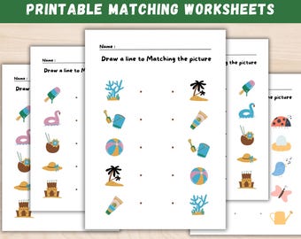 Printable Matching Worksheets Bundle, Match the Picture, Kindergarten ...