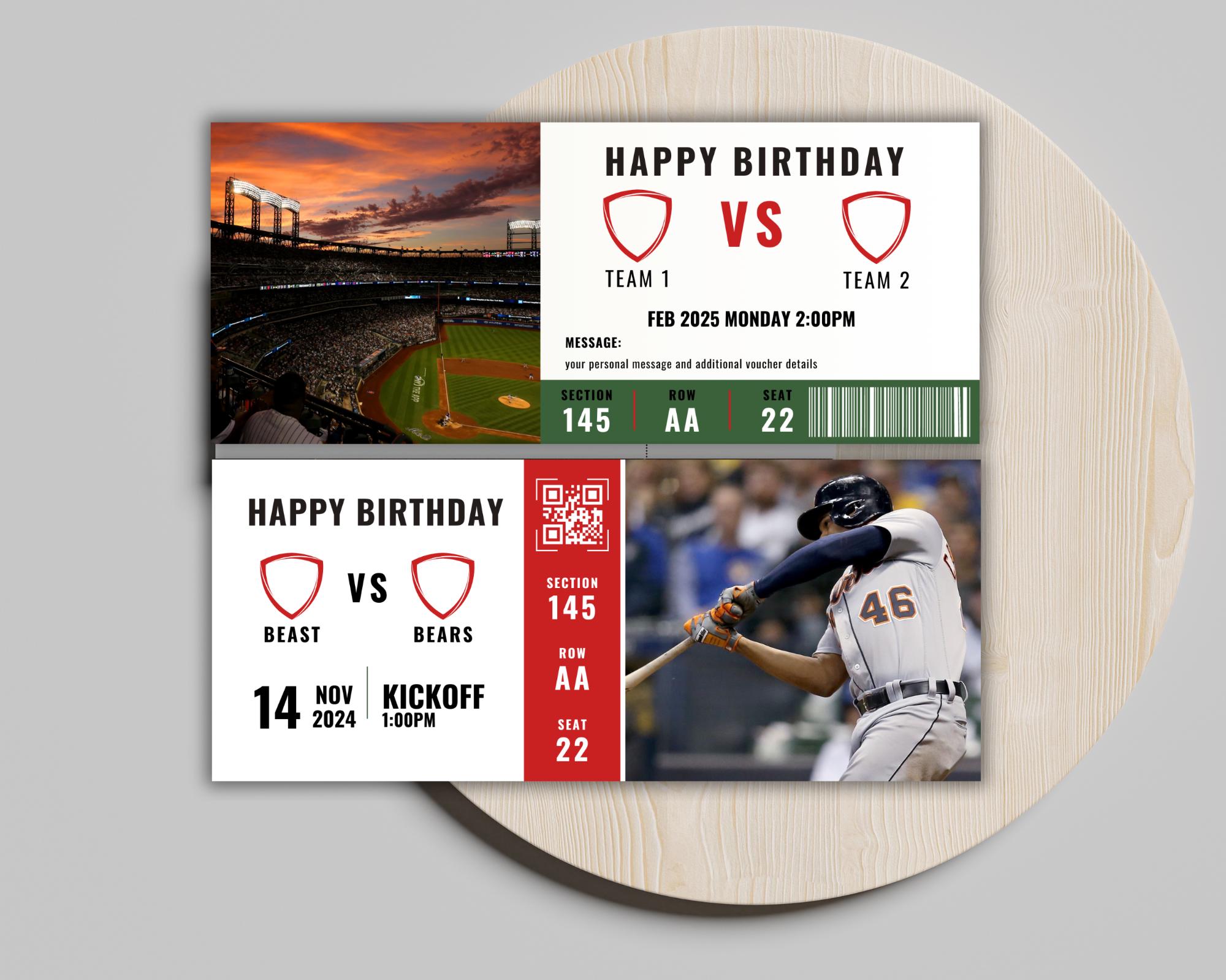 Editable Baseball Game Ticket Template, Customizable Ticket,surprise ...