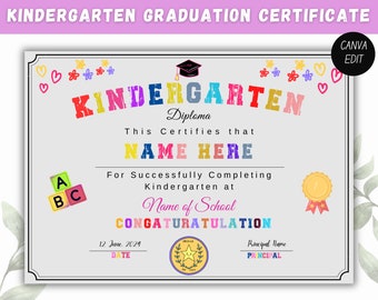 Kindergarten Graduation Certificate, Kindergarten Diploma, Kindergarten ...
