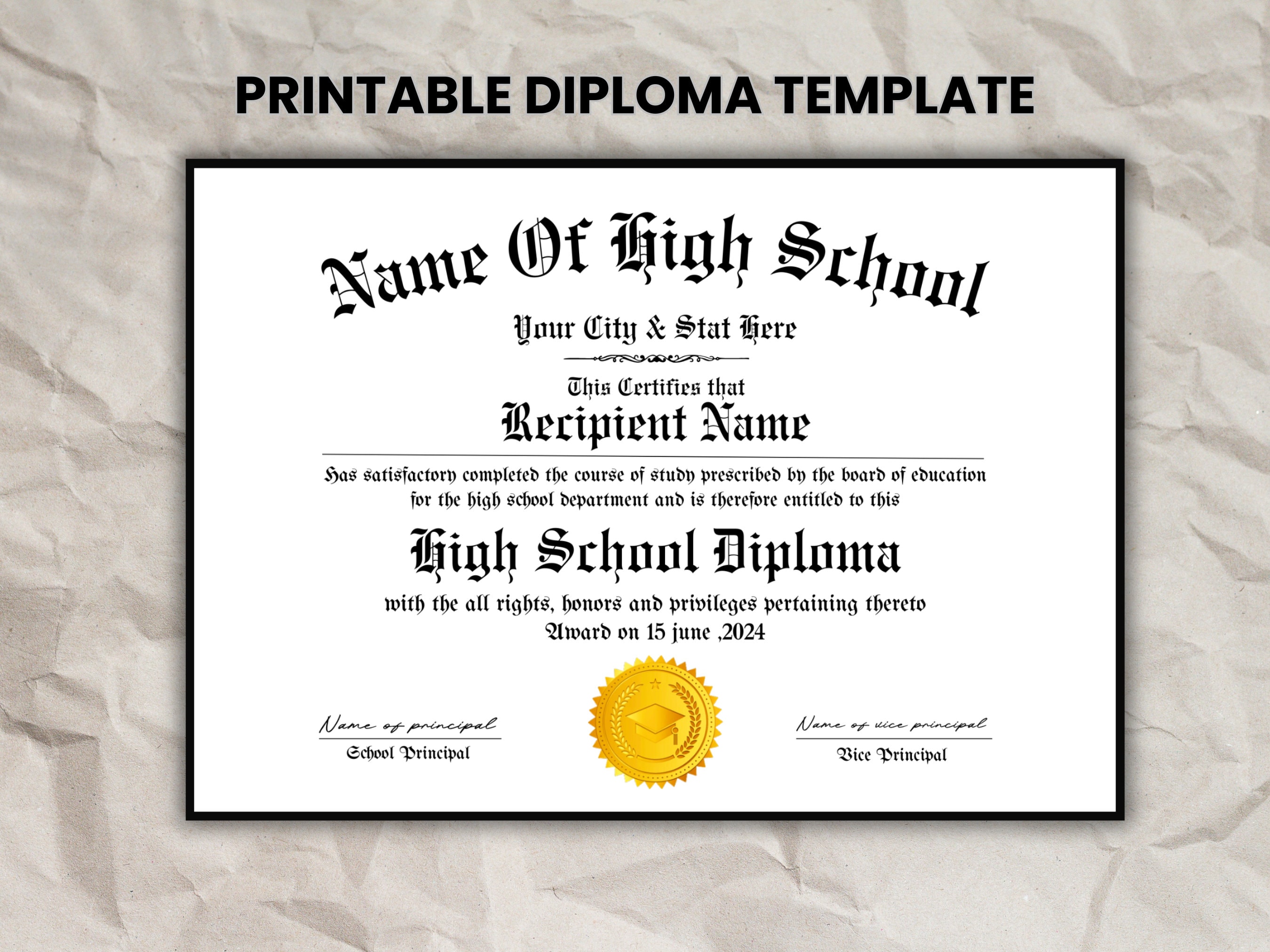 Printable High School Diploma Template, Home School Diploma, High ...