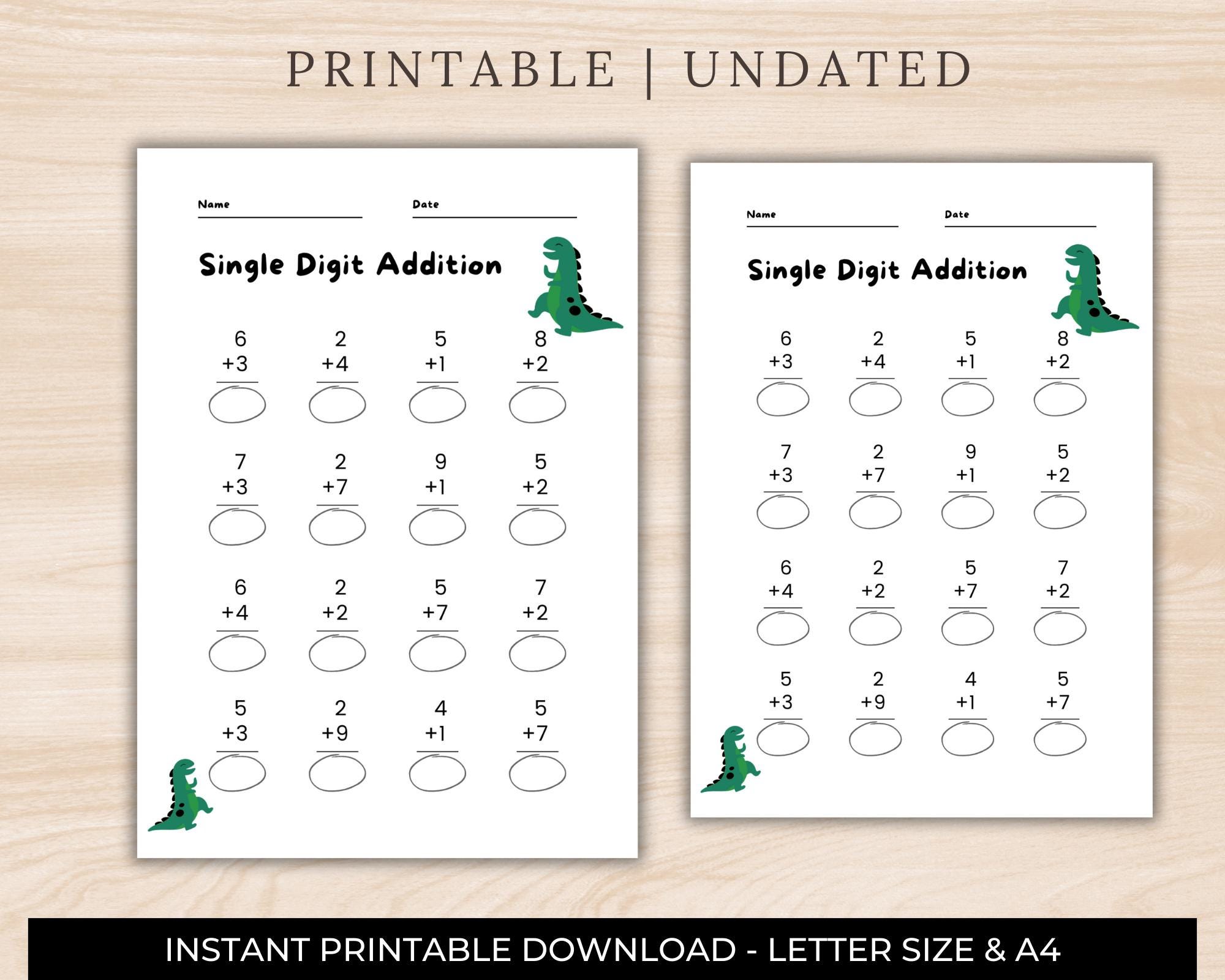 Printable Single Digit Addition Worksheet Template, Math Worksheets ...