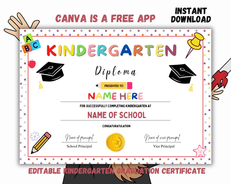 Editable Kindergarten Diploma Template, Graduation Diploma, Printable ...