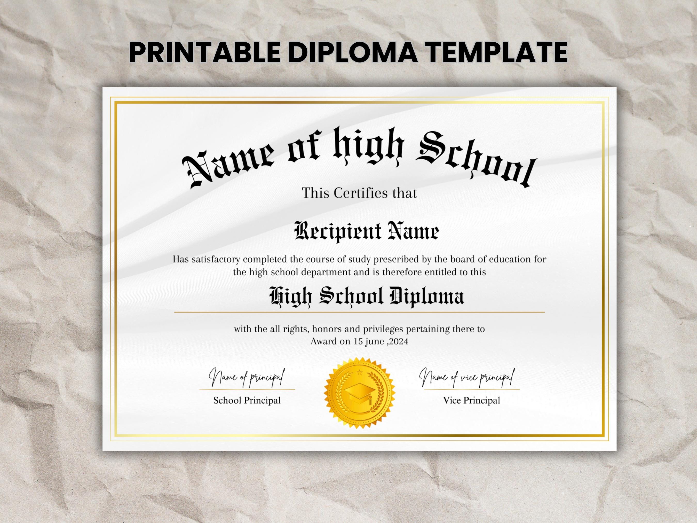 Printable High School Diploma Template, Home School Diploma, High ...