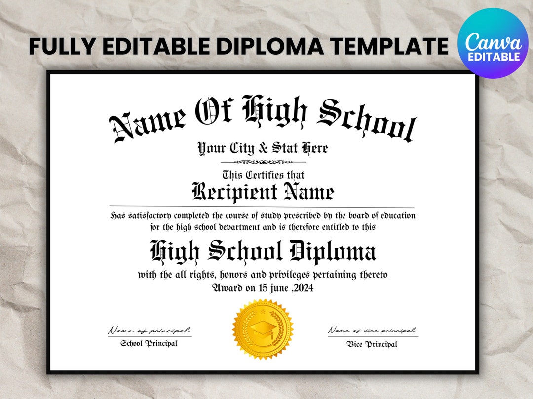 Printable High School Diploma Template, Home School Diploma, High ...