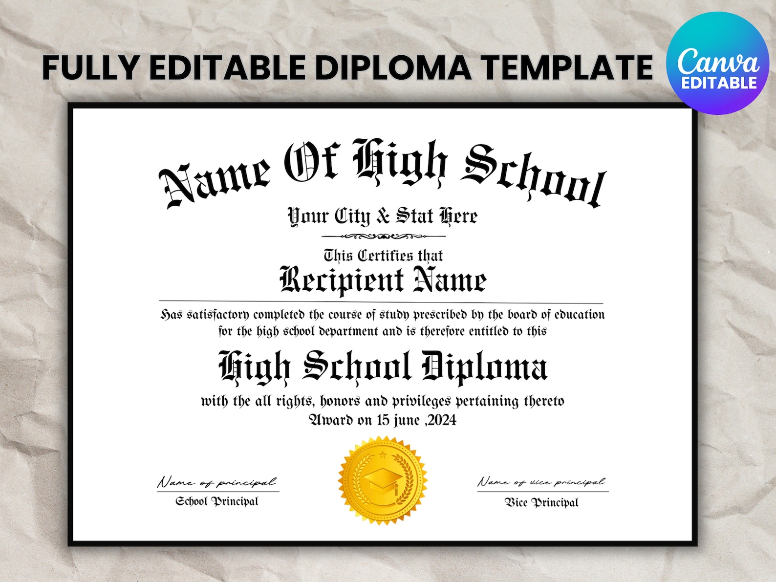 Printable High School Diploma Template, Home School Diploma, High ...
