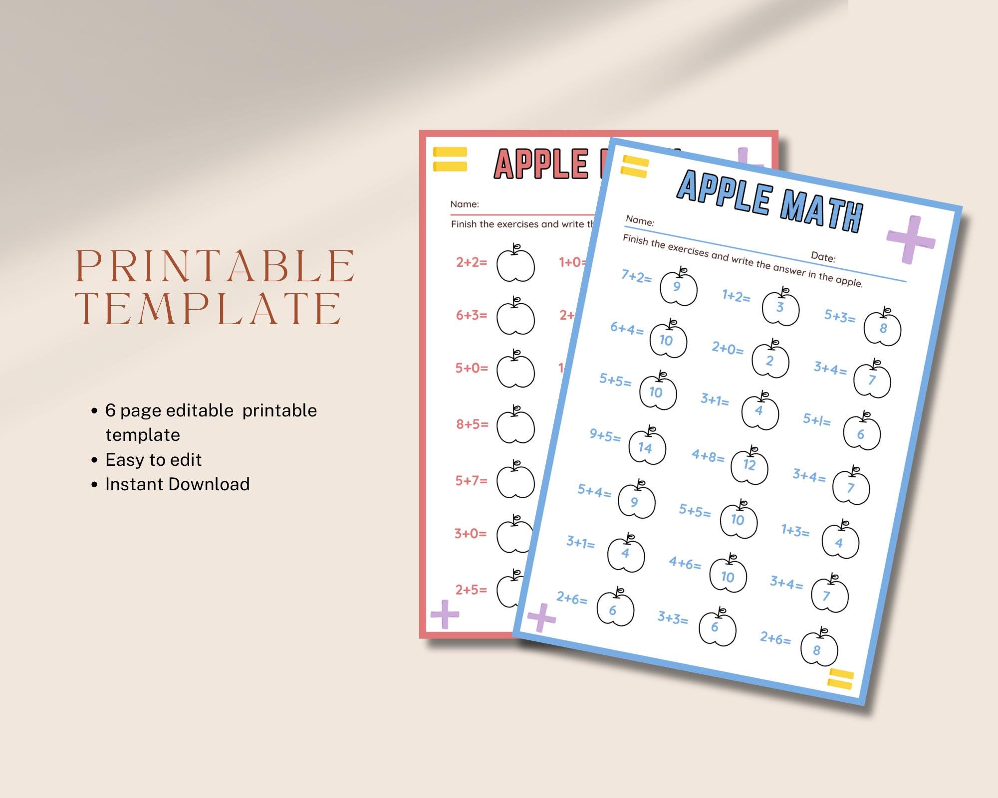 Printable Preschool Math Addition Worksheets, Apple Math Addition ...