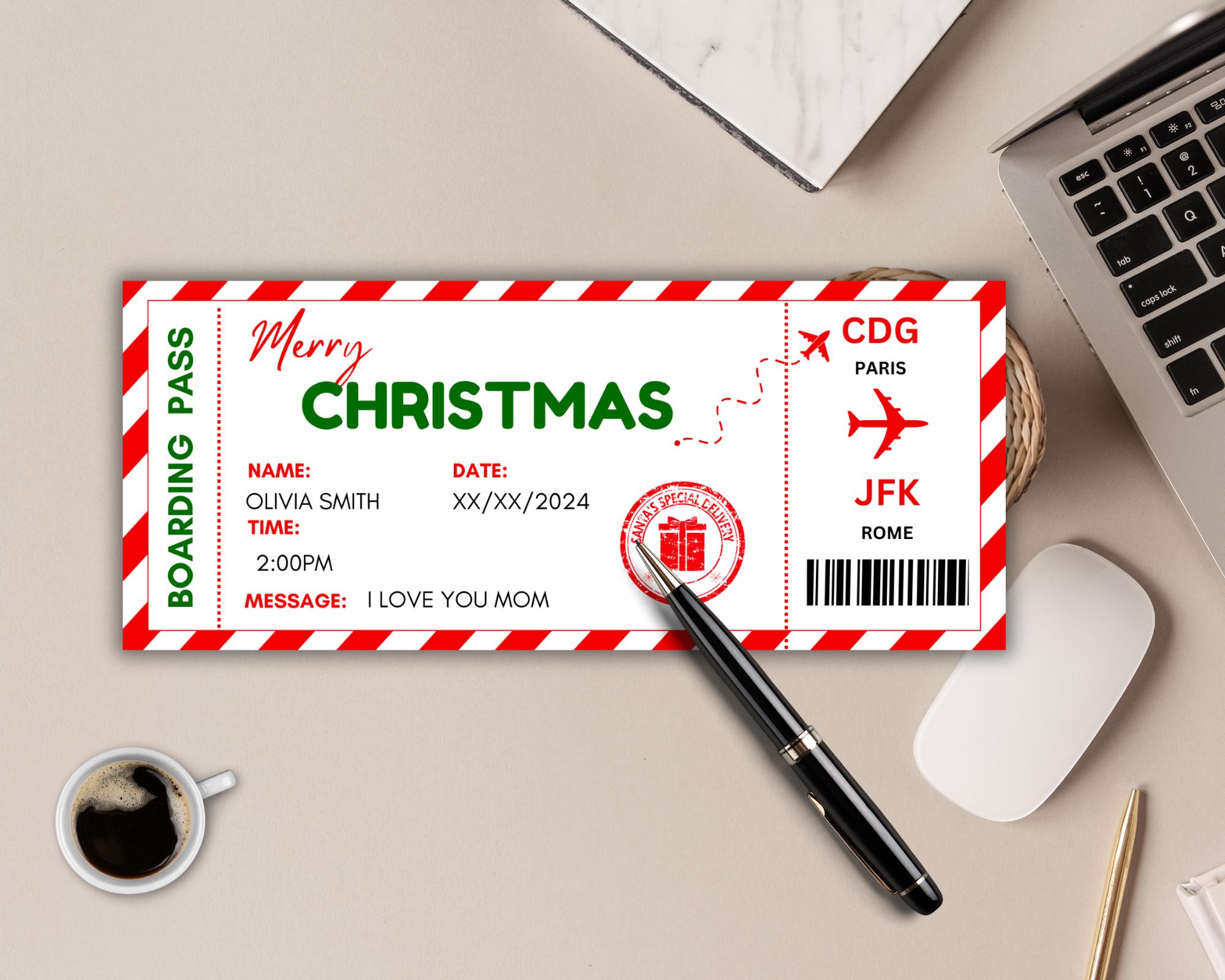 Christmas Boarding Pass Template, Editable Boarding Pass, Xmas Boarding ...
