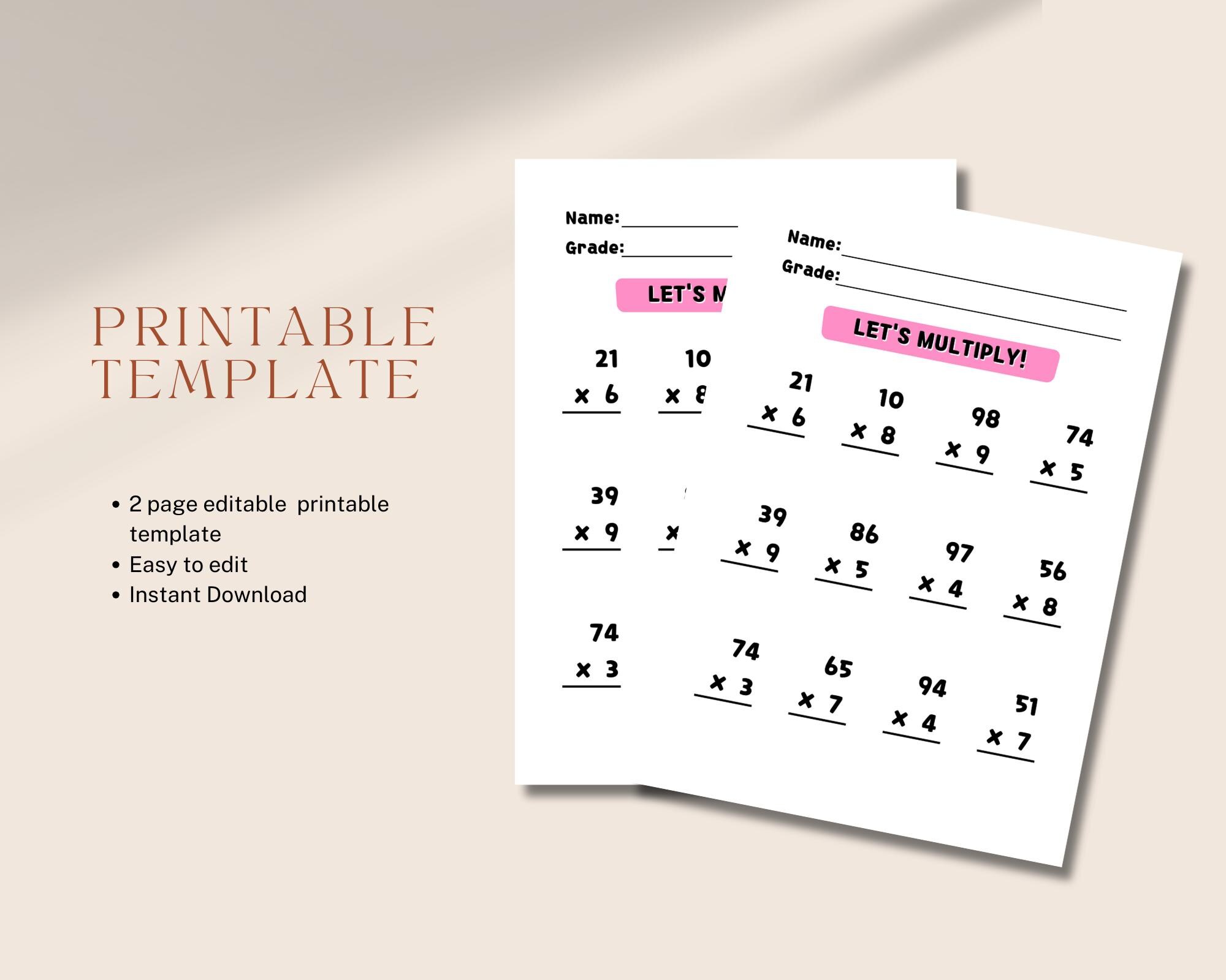 Printable Multiply Activity for Kids,editable Multiplication Worksheets ...