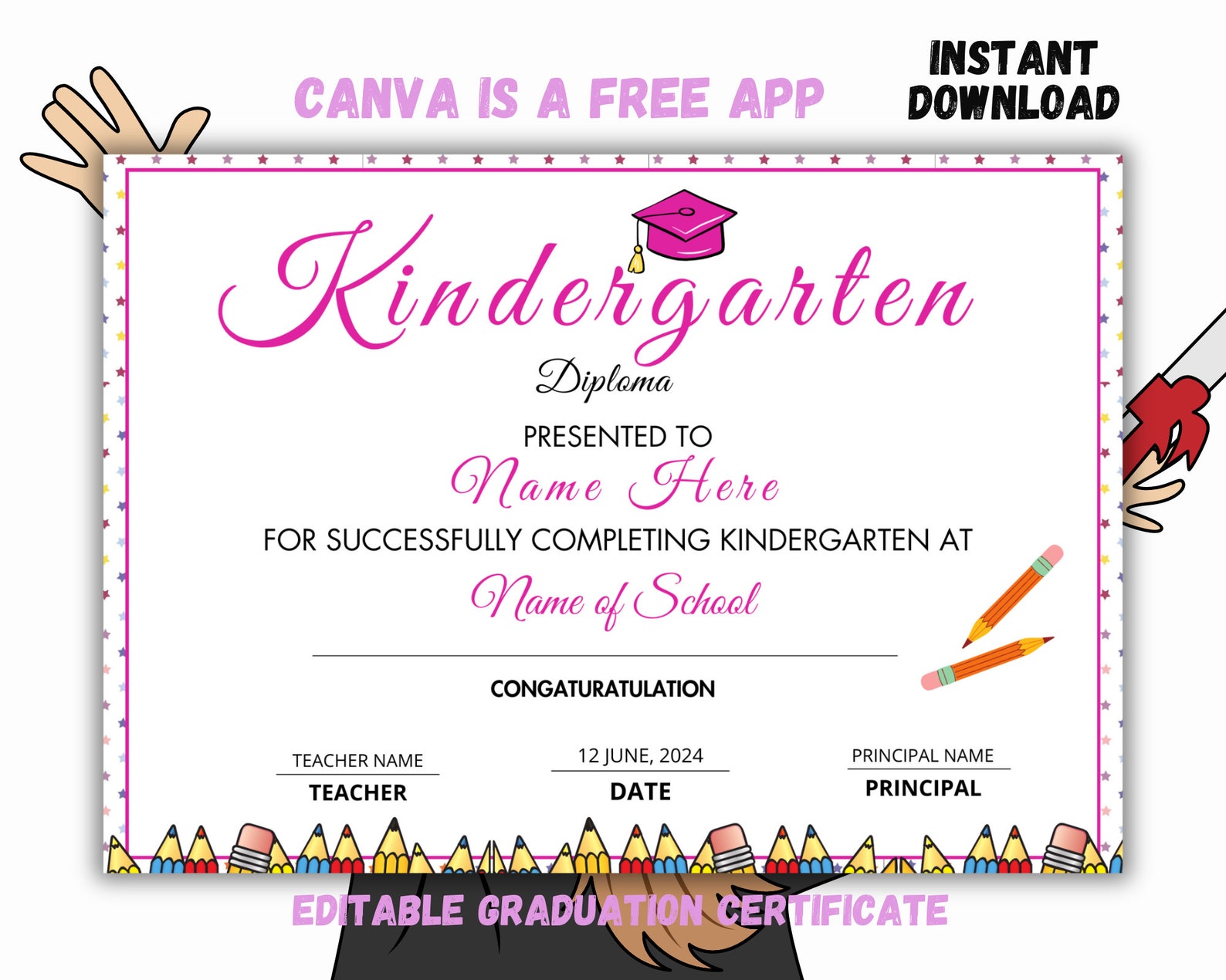 Kindergarten Graduation Certificate, Kindergarten Diploma, Kindergarten ...