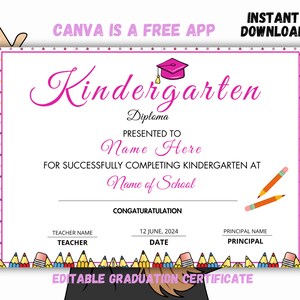 Kindergarten Graduation Certificate, Kindergarten Diploma, Kindergarten ...