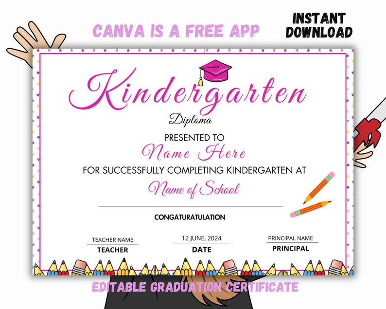 Kindergarten Graduation Certificate, Kindergarten Diploma, Kindergarten ...