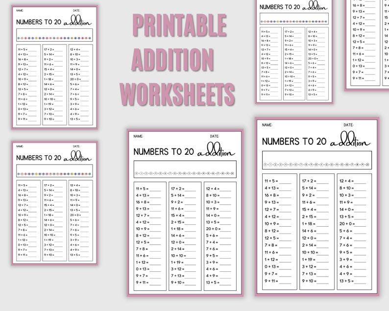Printable Addition Worksheet Template, Math Worksheets Kids, Mental ...
