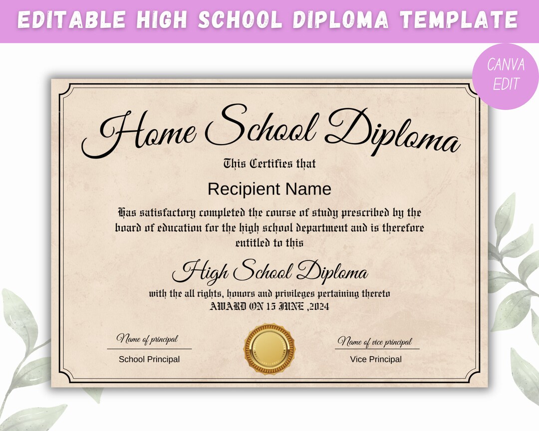 Homeschool Diploma Template, Printable Certificate With Seal, Diploma ...