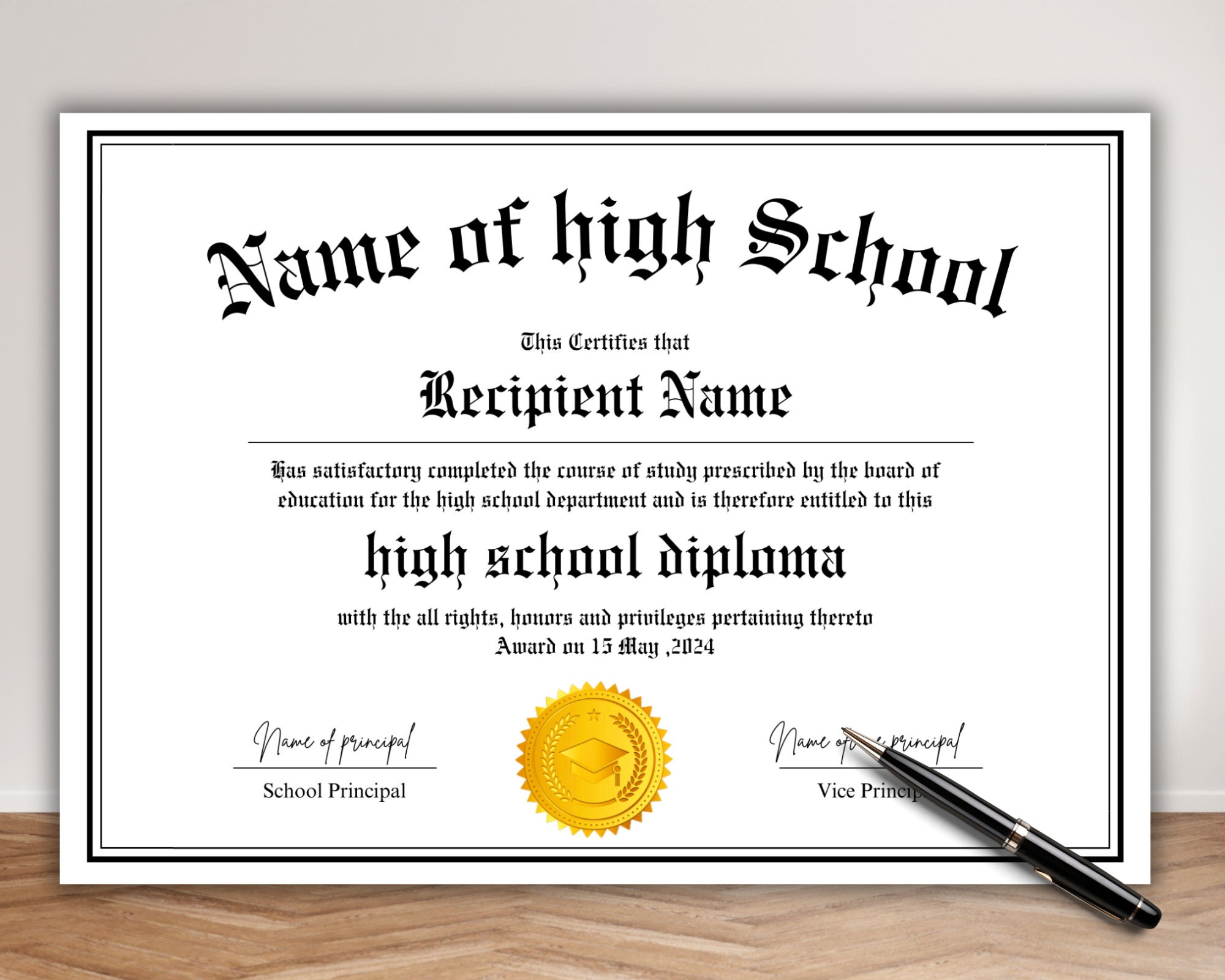 Printable High School Diploma Template, Home School Diploma, High ...