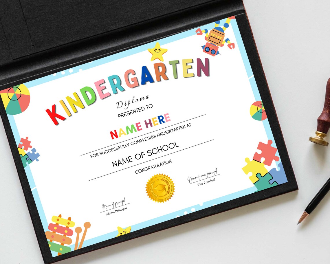 Editable Kindergarten Diploma Template, Graduation Diploma, Printable ...