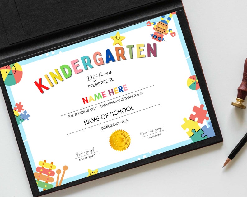 Editable Kindergarten Diploma Template, Graduation Diploma, Printable ...