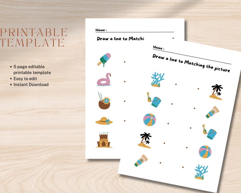 Printable Matching Worksheets Bundle, Match the Picture, Kindergarten ...