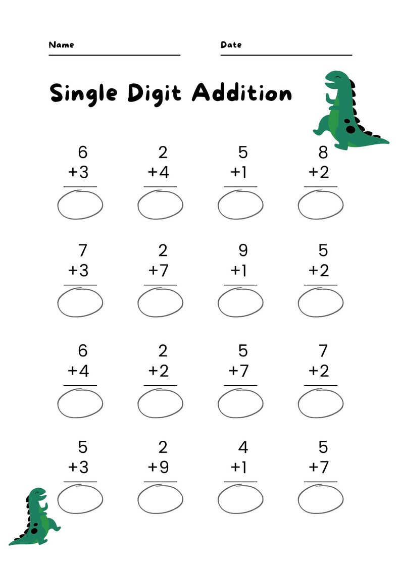 Printable Single Digit Addition Worksheet Template, Math Worksheets ...