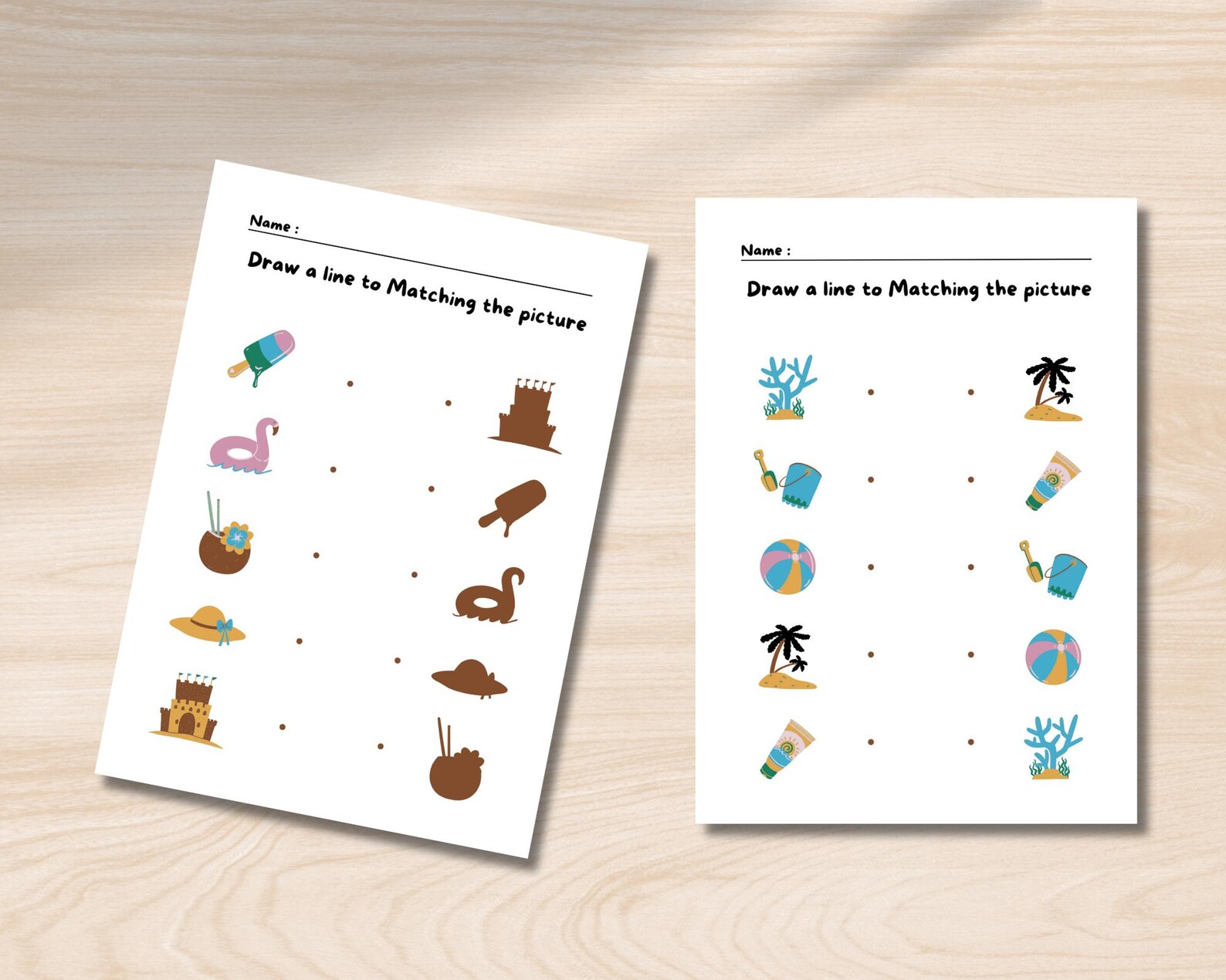 Printable Matching Worksheets Bundle, Match the Picture, Kindergarten ...