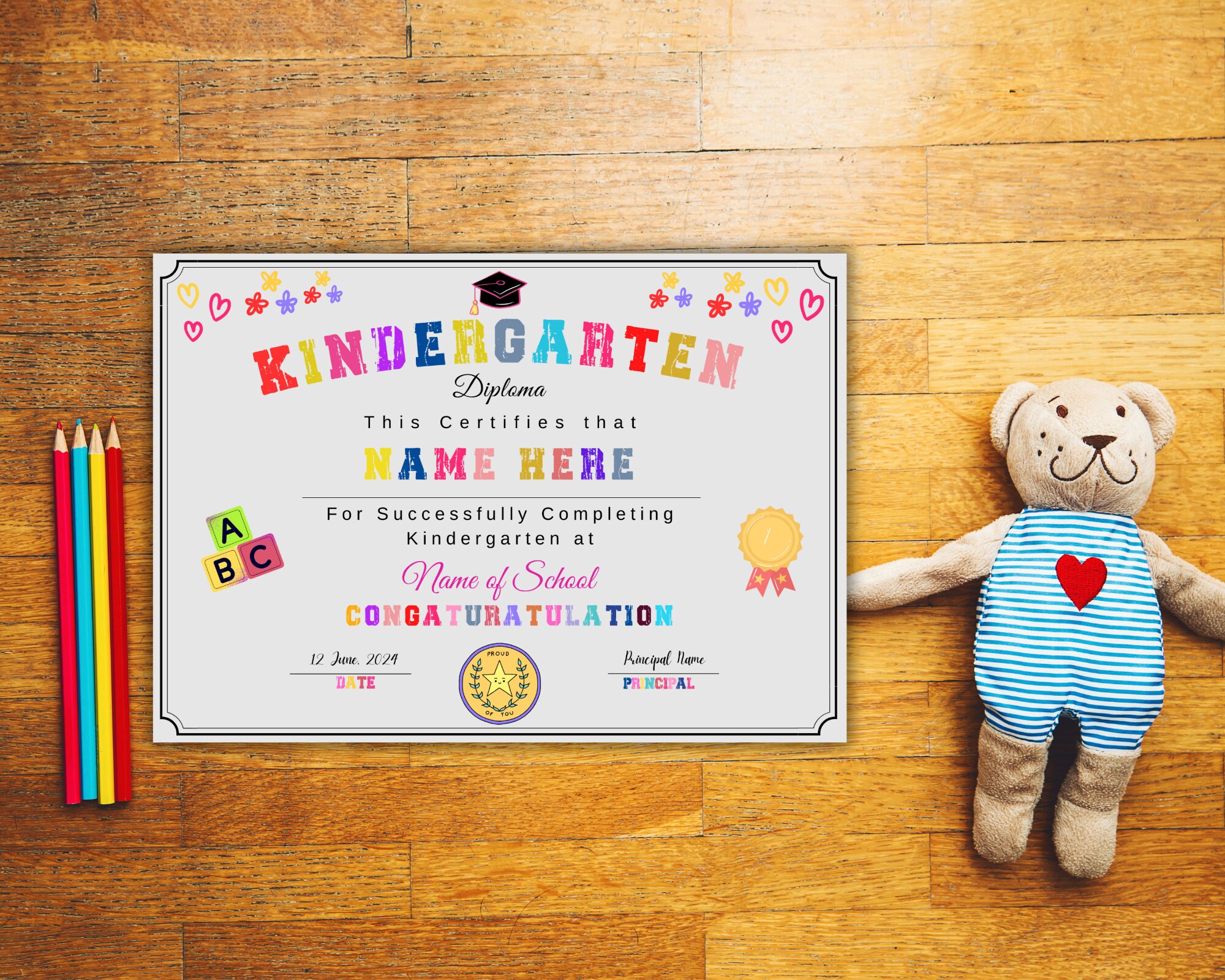 Editable Kindergarten Graduation Certificate, Kindergarten Diploma ...