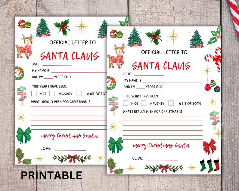 Letter to Santa, Kids Letter to Santa, Printable Letter to Santa, Dear ...