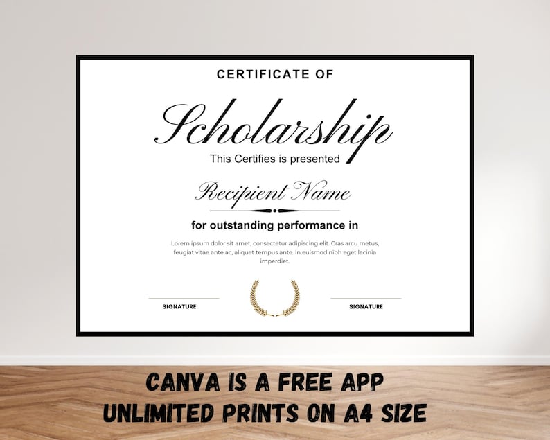 Editable Scholarship Certificate Template, Certificate of Achievement ...
