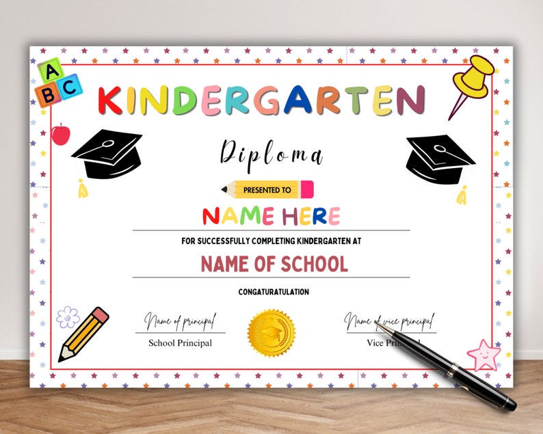 Editable Kindergarten Diploma Template, Graduation Diploma, Printable ...